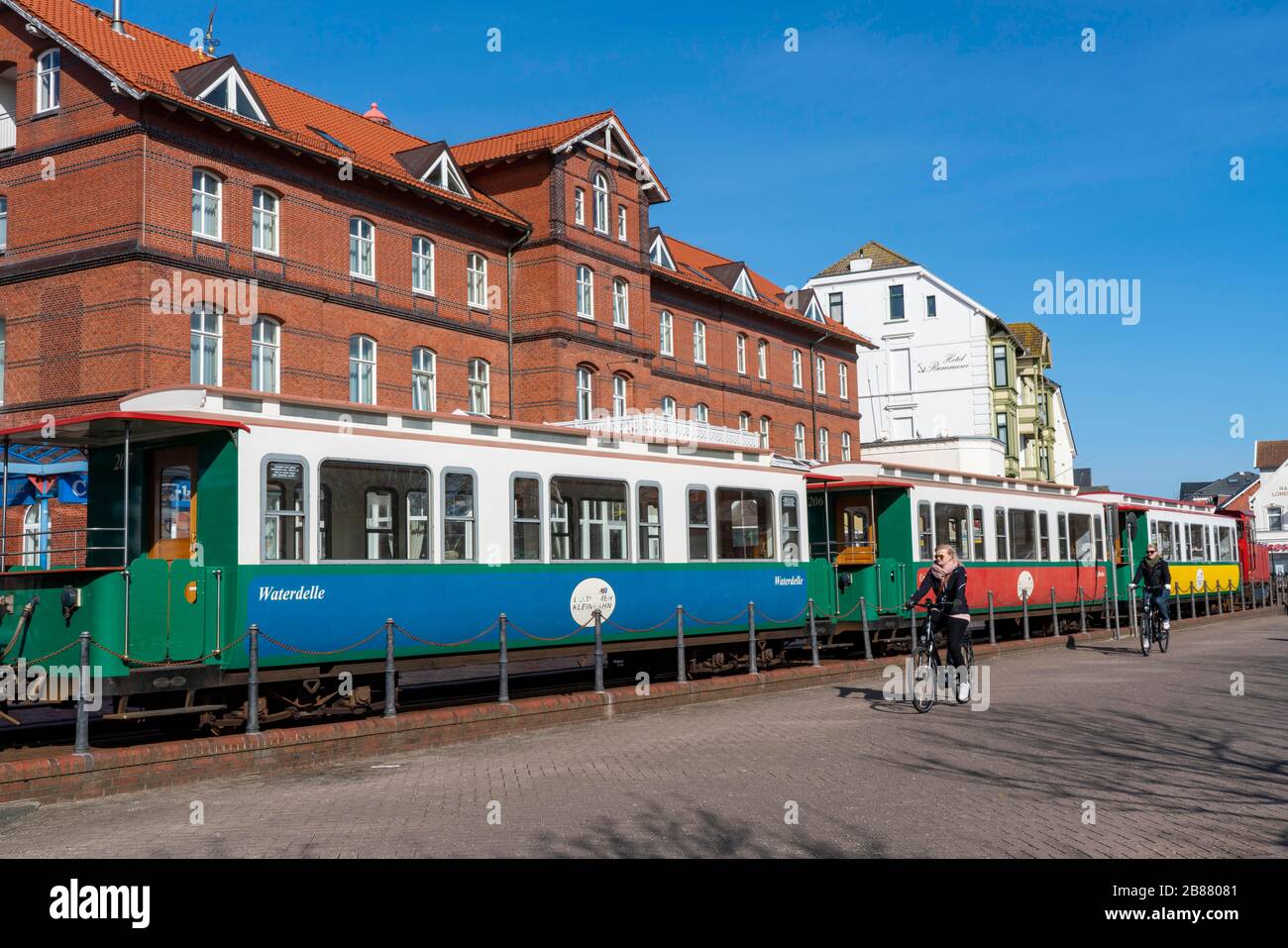 Borkumer Kleinbahn, island railway, connects the ferry port with the ...