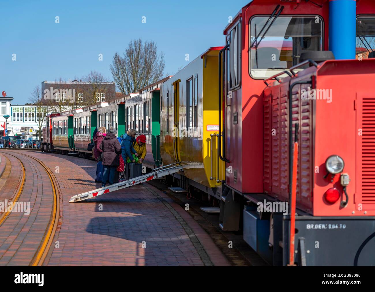 Borkumer Kleinbahn, island railway, connects the ferry port with the ...