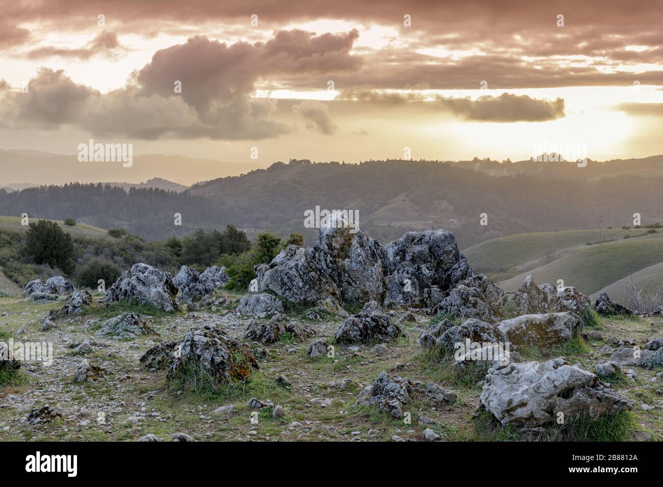 Sunset Views of Santa Cruz Mountains from Black Mountain Stock Photo ...