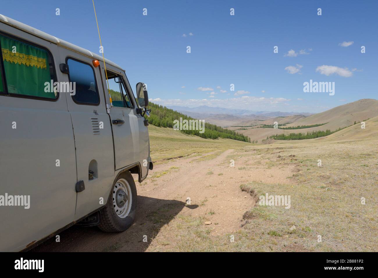Travelling in a Russian van through Mongolia with beautiful landscapes ...