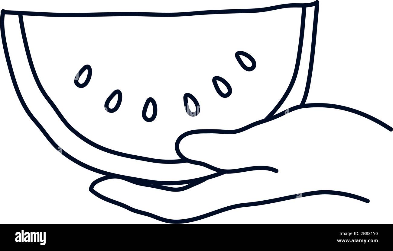 hand holding a watermelon icon over white background, minimalist tattoo ...