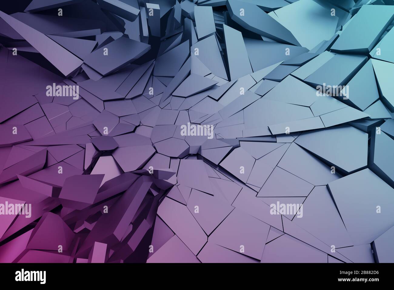 Abstract 3d rendering of cracked surface. Background with broken shape. Wall destruction ...