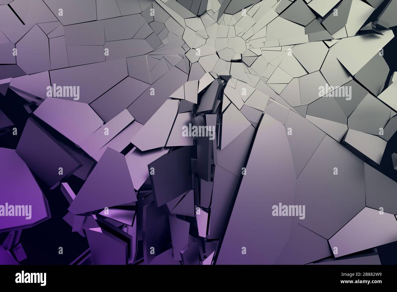 Abstract 3d rendering of cracked surface. Background with broken shape. Wall destruction ...
