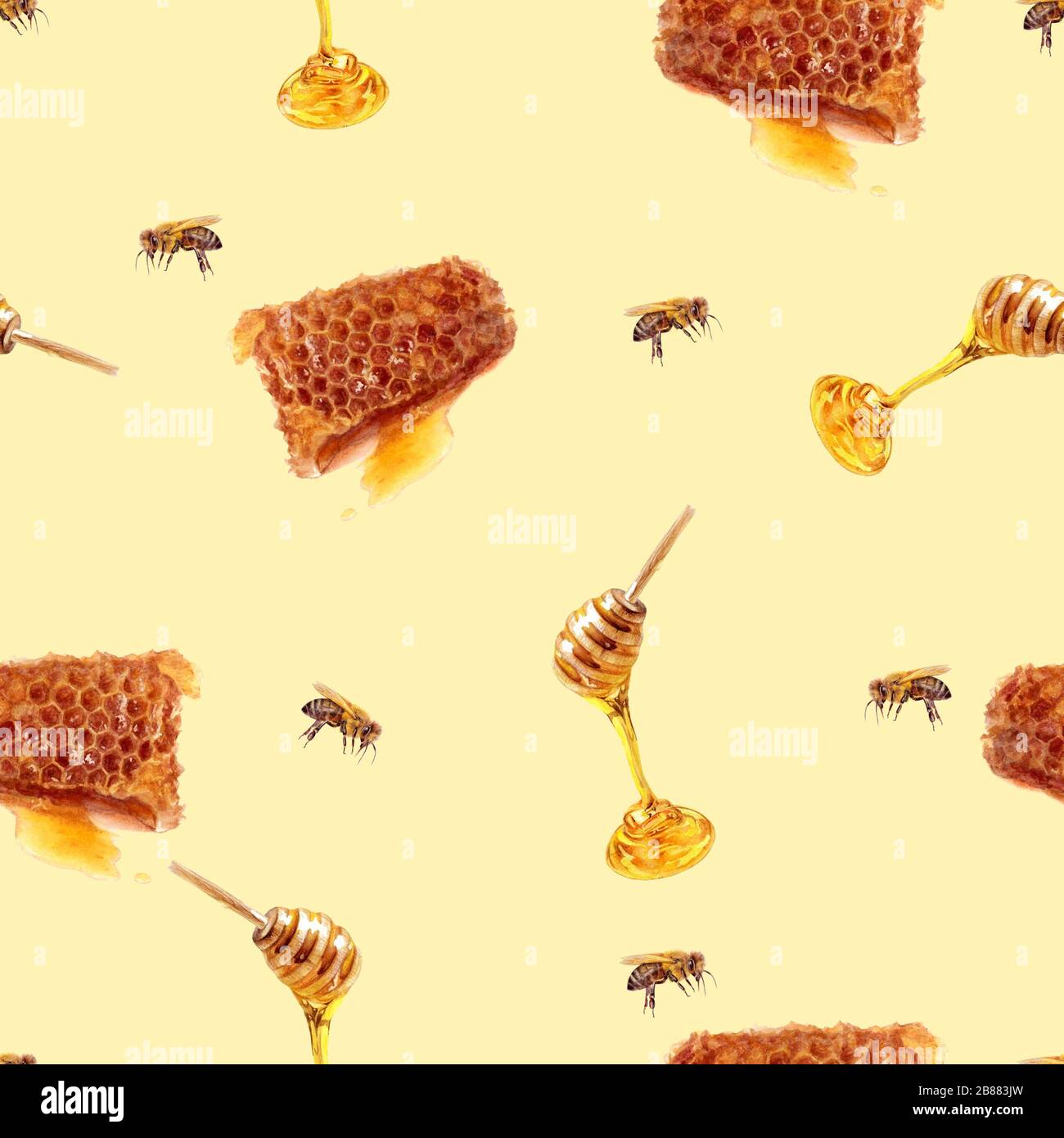 Honey hand drawn watercolor illustration. Seamless pattern Stock Photo ...