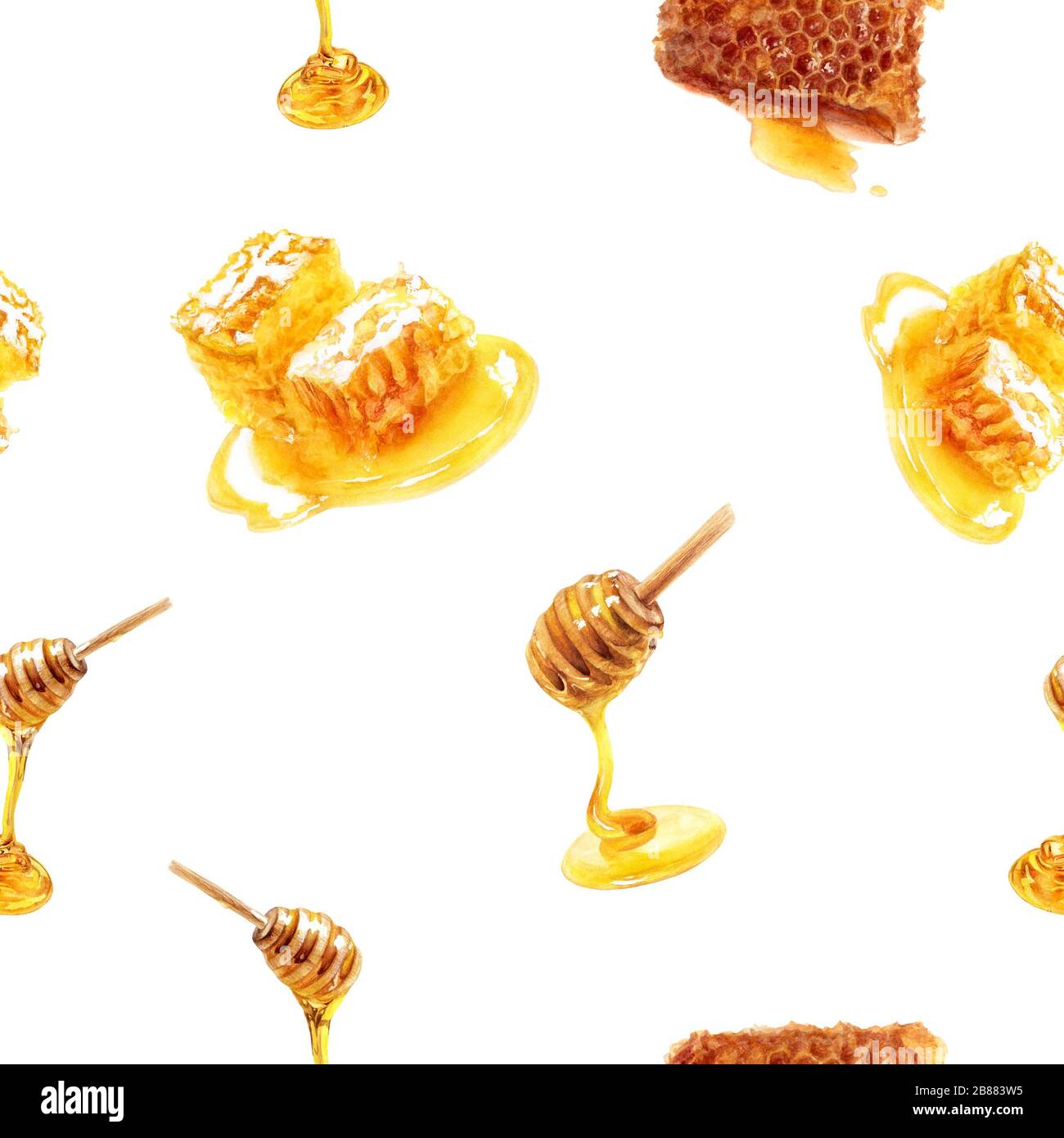 Honey hand drawn watercolor illustration. Seamless pattern Stock Photo ...