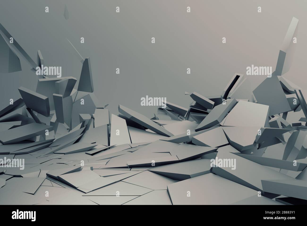 Abstract 3d rendering of cracked surface. Background with broken shape. Wall destruction ...