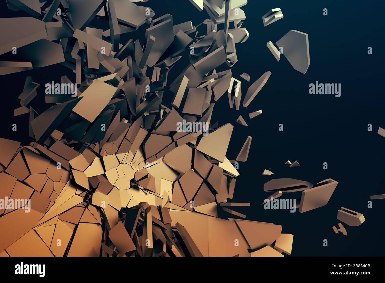 Abstract 3d rendering of cracked surface. Background with broken shape. Wall destruction ...