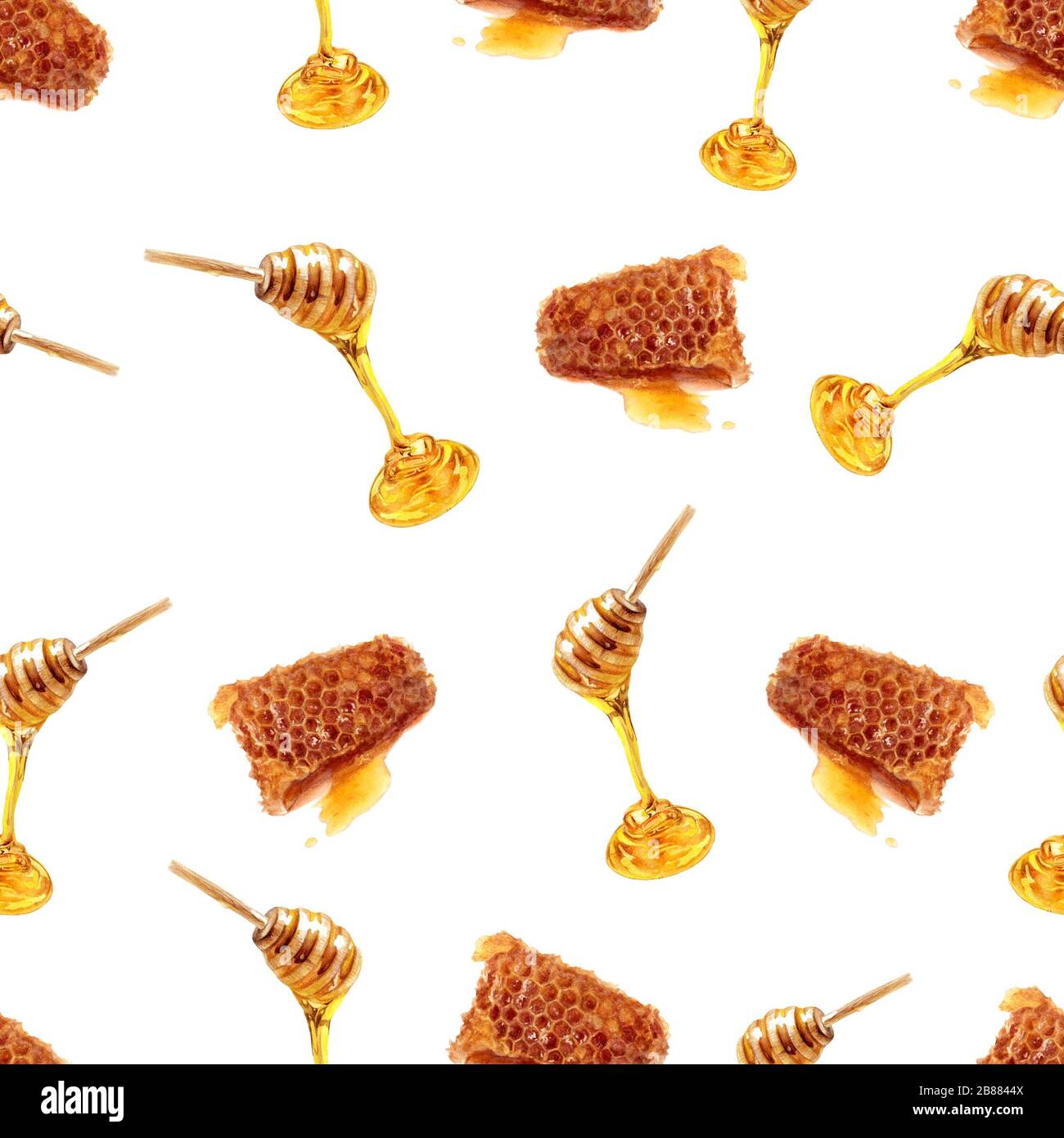 Honey hand drawn watercolor illustration. Seamless pattern Stock Photo ...