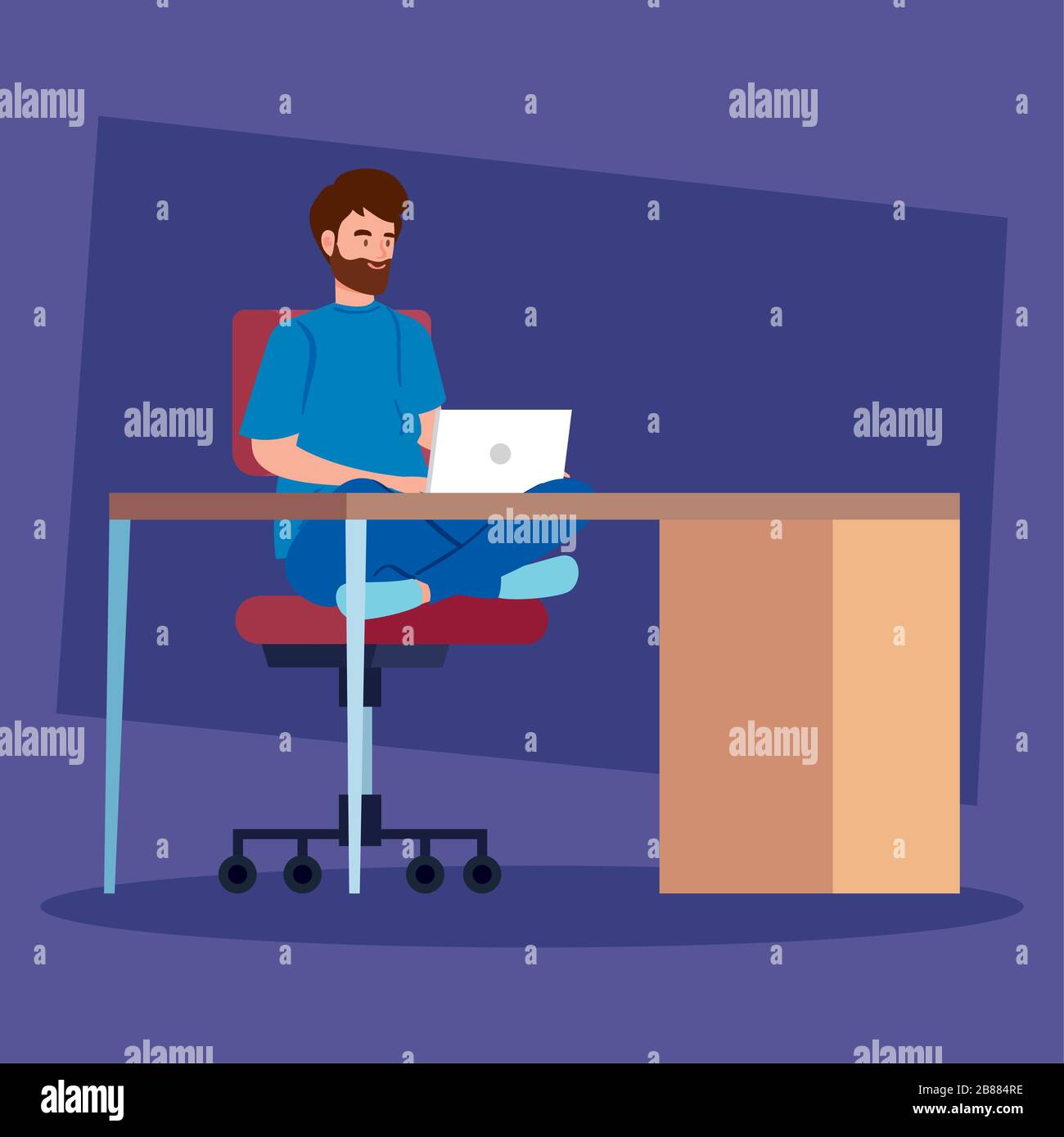 man working telecommuting with laptop in desk Stock Vector Image & Art ...