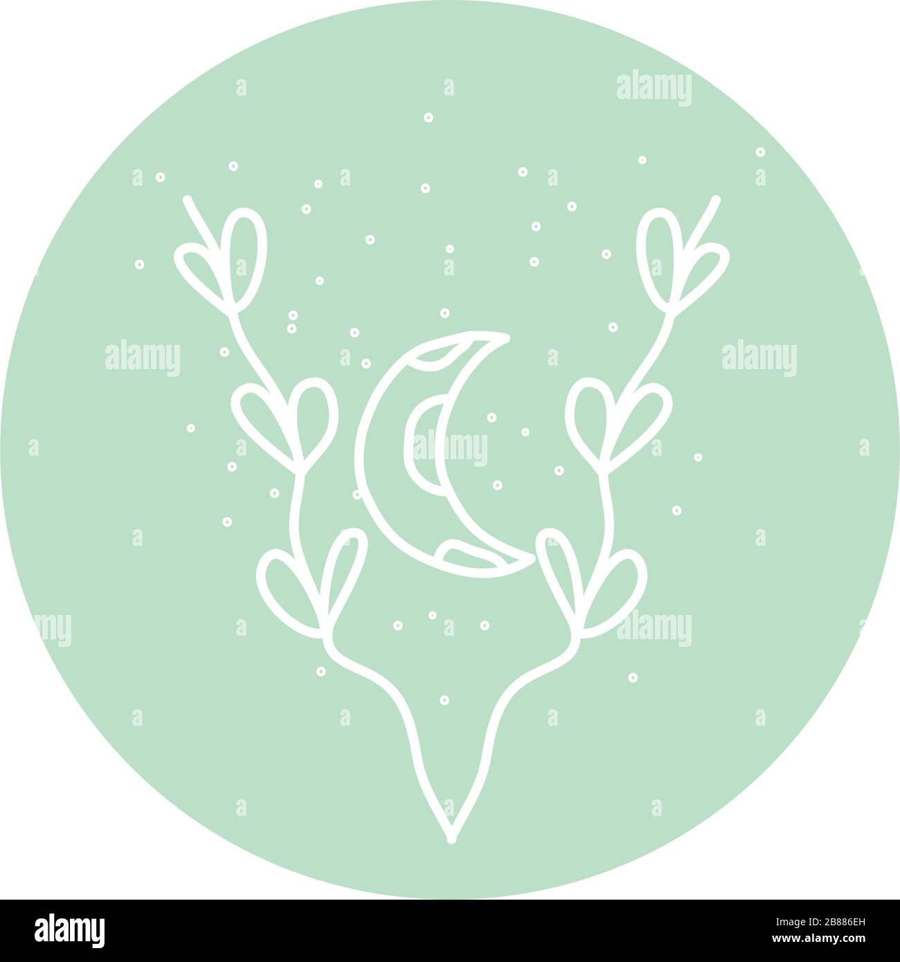 leaves and moon icon over white background, minimalist tattoo concept ...