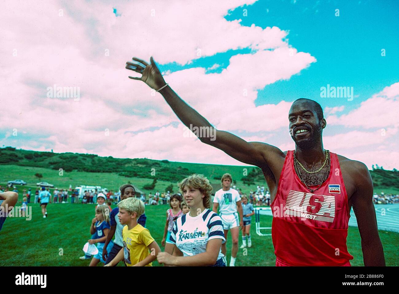 Edwin Moses competing in 1983 at the National Sports Festival Stock ...