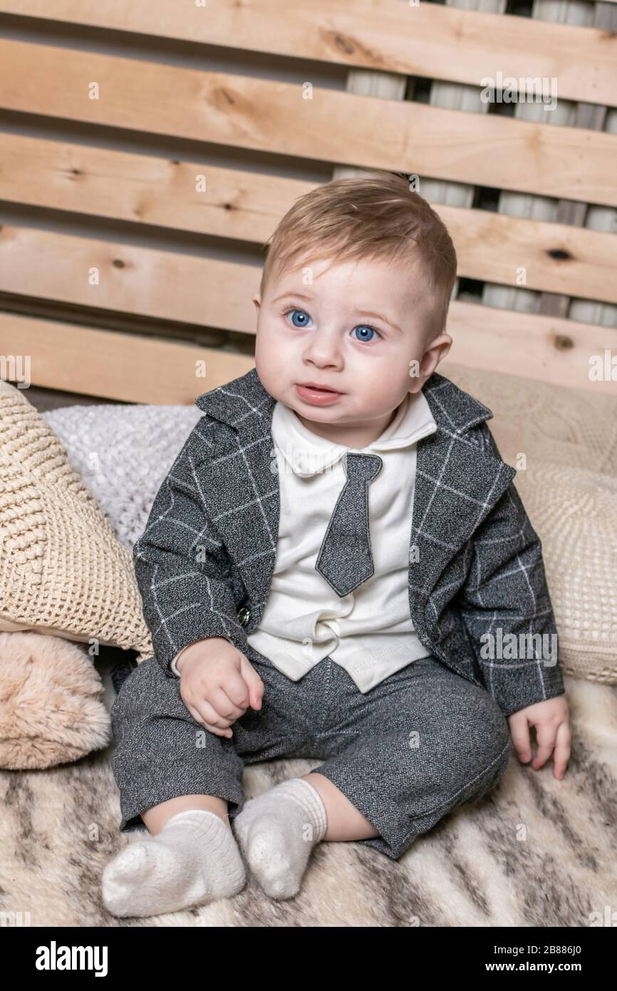 Christmas portrait of cute little baby boy photo Stock Photo - Alamy