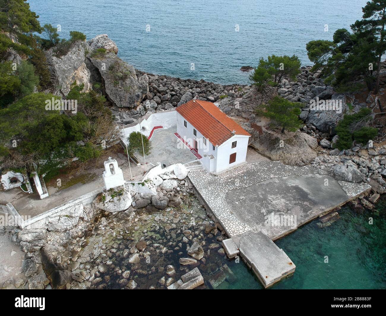 Parga Greece aerial view of the tropical and exotic harbor small island ...