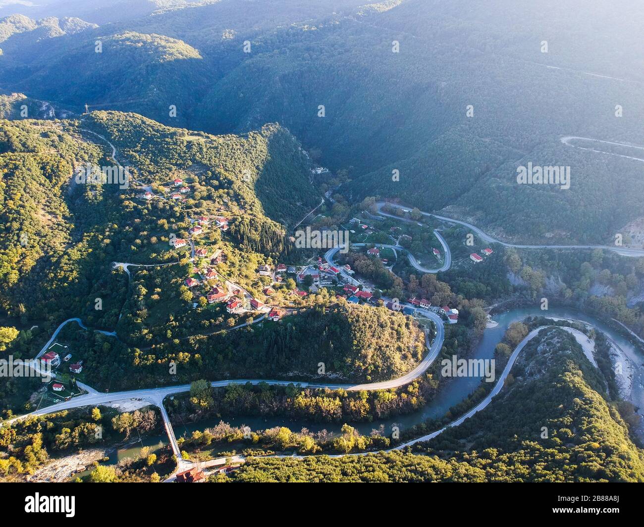 Aerial view ioannina greek village brosina municipality of Zitsa and ...