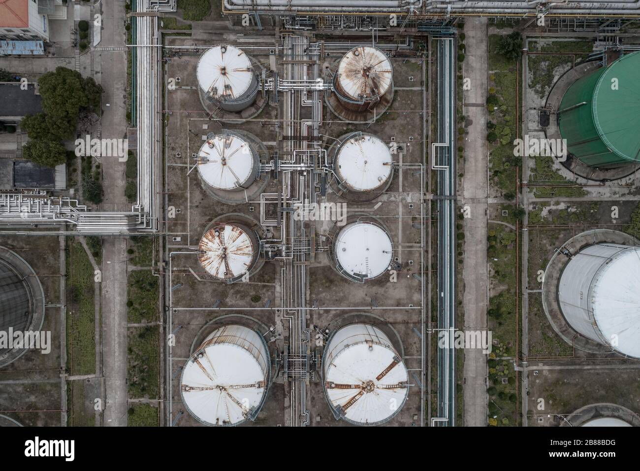 Aerial view of the pipelines and storage tanks Stock Photo - Alamy