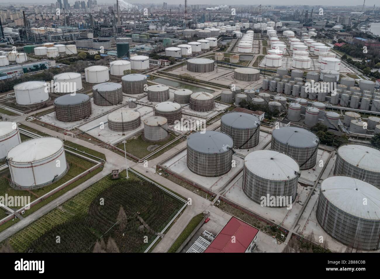Aerial view of the pipelines and storage tanks Stock Photo - Alamy