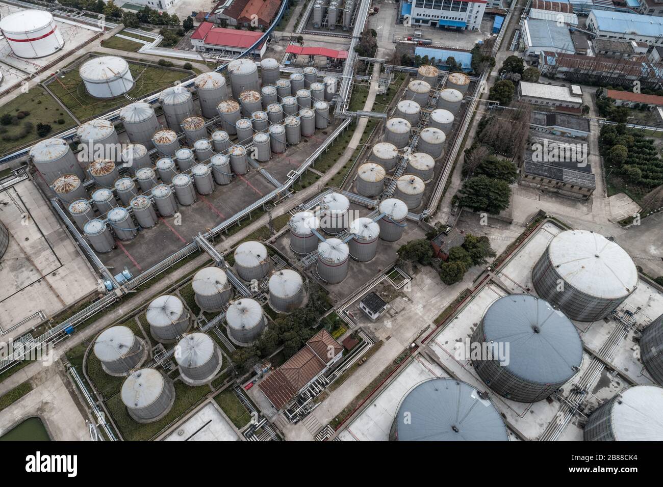 Aerial view of the pipelines and storage tanks Stock Photo - Alamy