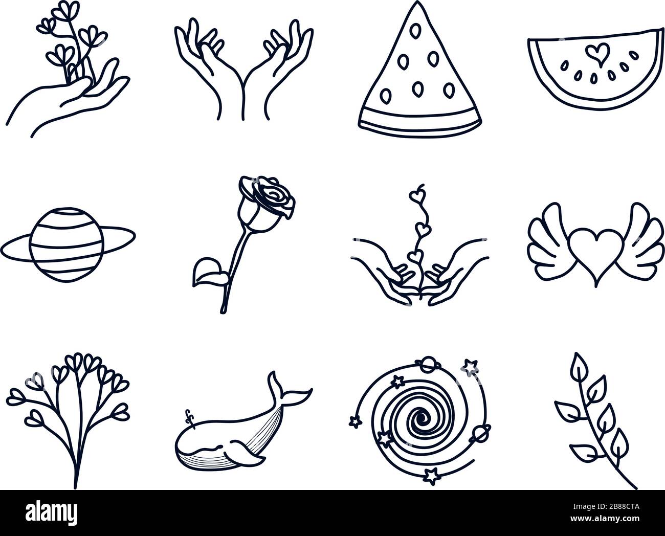 delicate hands and minimalist tattoo concept icon set over white ...