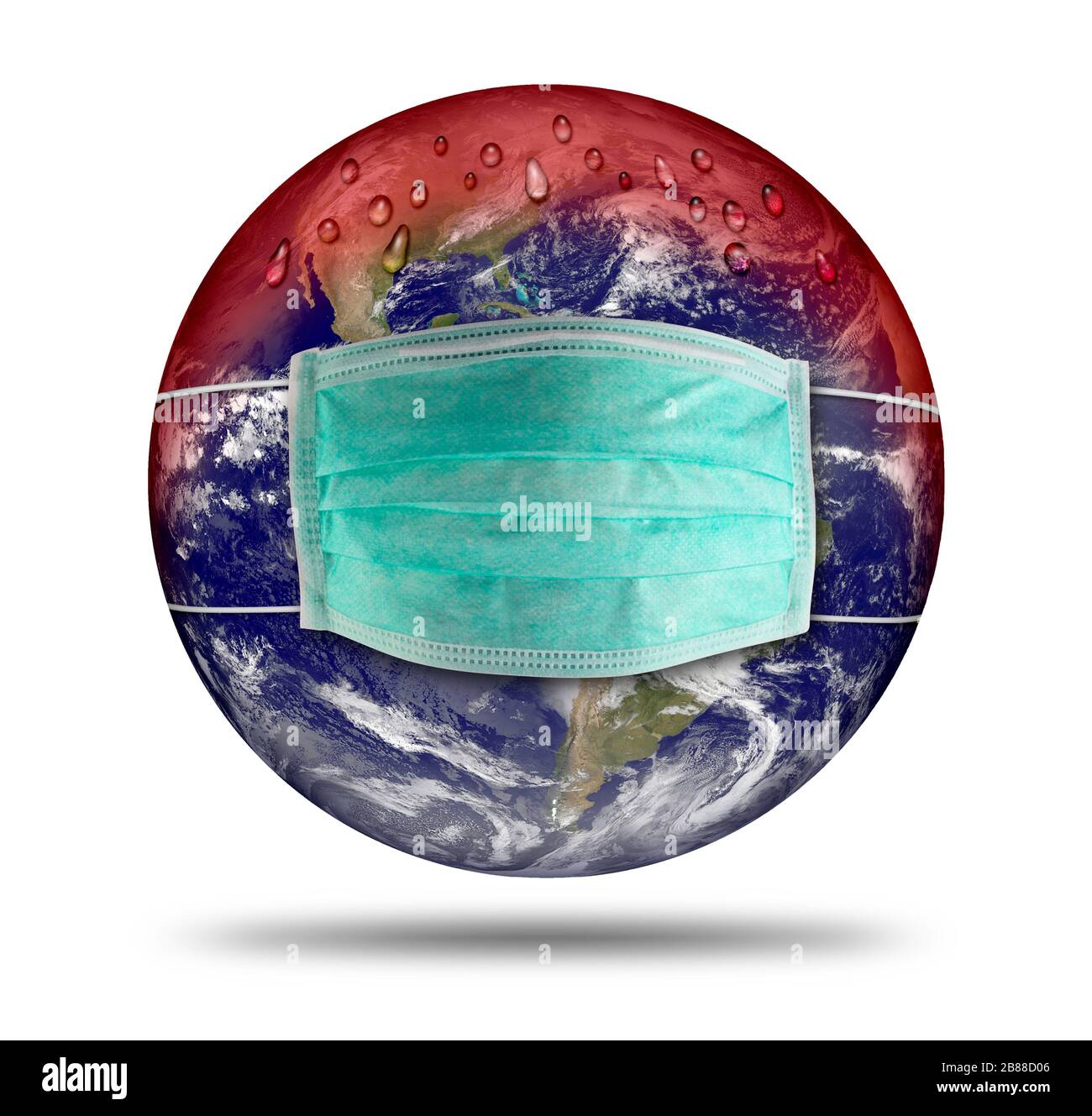 Coronavirus earth world globe with respirator breathing face dust mask ...