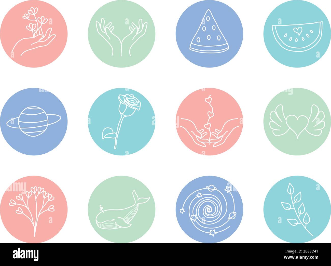 delicate hands and minimalist tattoo concept icon set over white ...