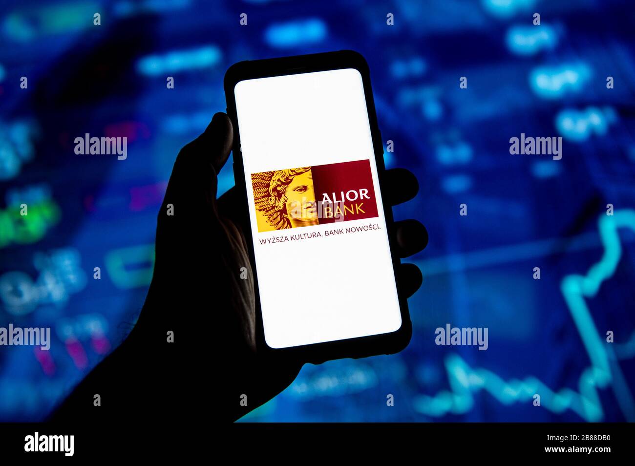 In this photo illustration an Alior Bank Station logo seen displayed on ...