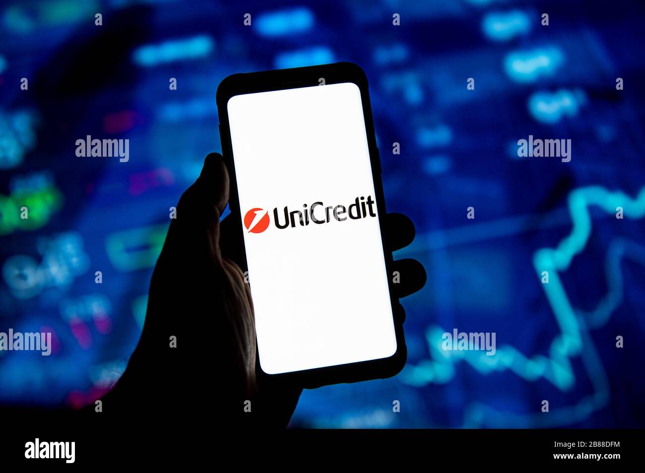 In this photo illustration the UniCredit logo seen displayed on a ...