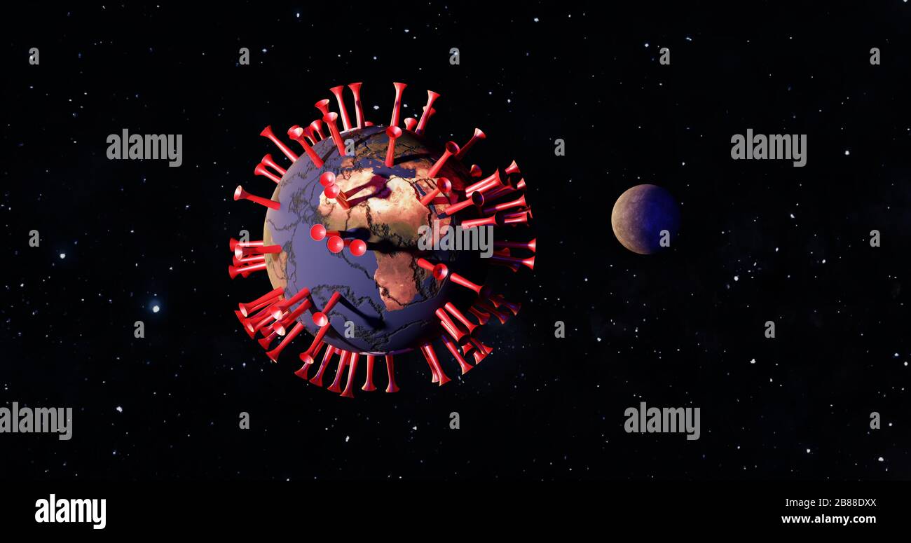 3D rendering of Earth being infected by coronavirus. The Earth has ...