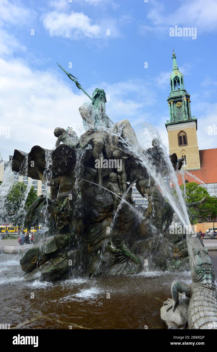 Berlin, Germany 05-17-2019 famous Neptun Fountain in the city center ...