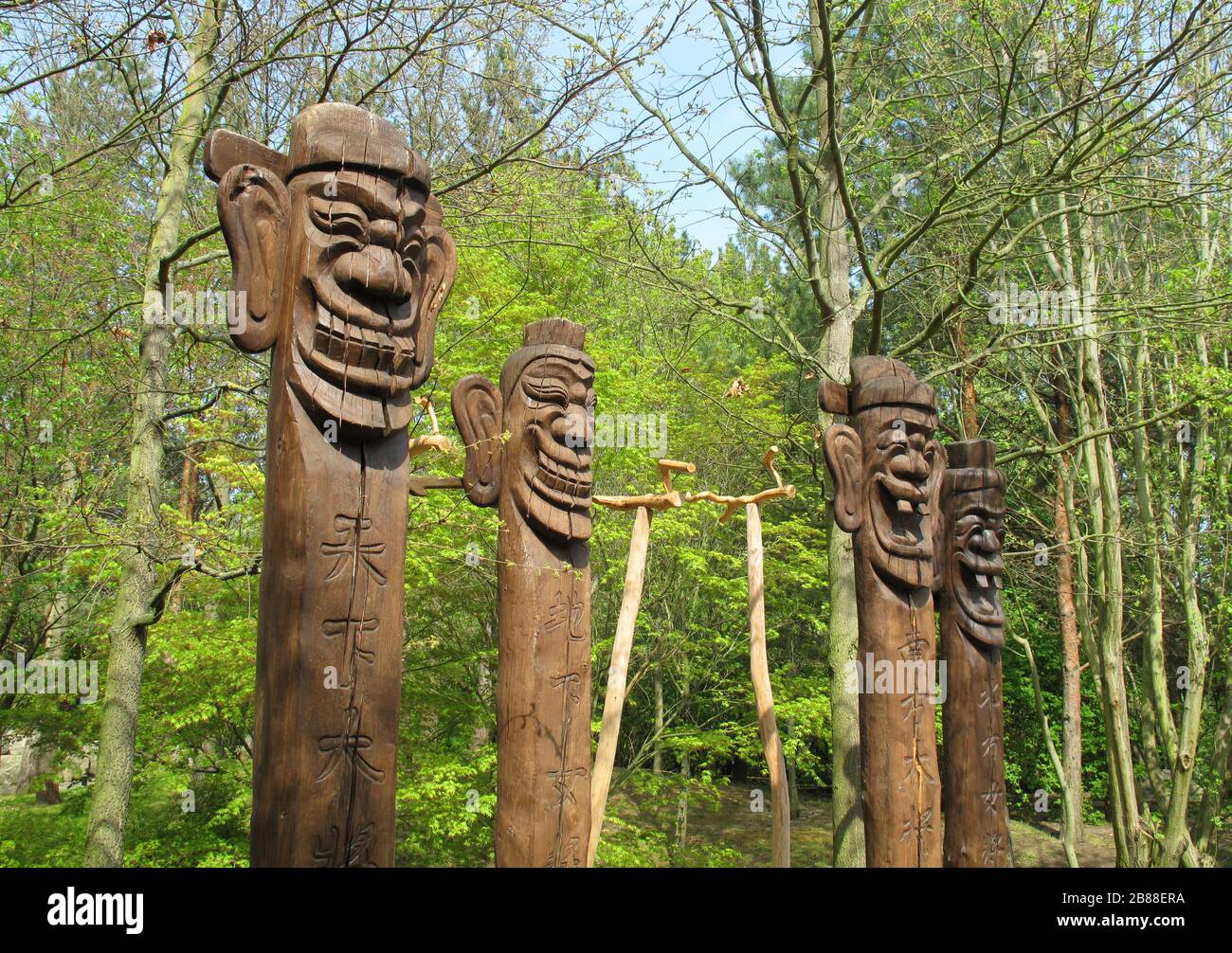 Berlin, Germany 04-24-2019 korean totems in the gardens of the world ...