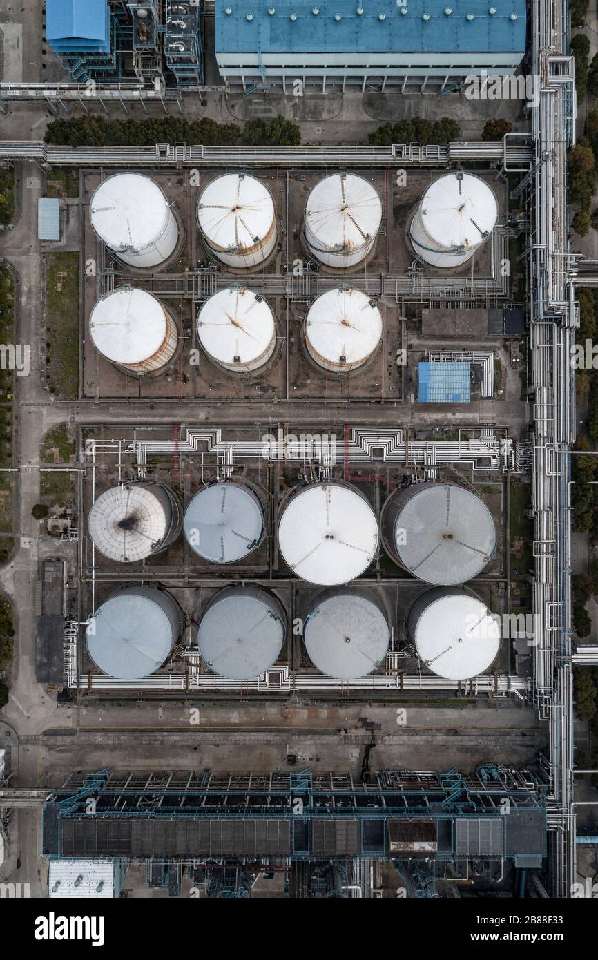 Aerial view of the pipelines and storage tanks Stock Photo - Alamy
