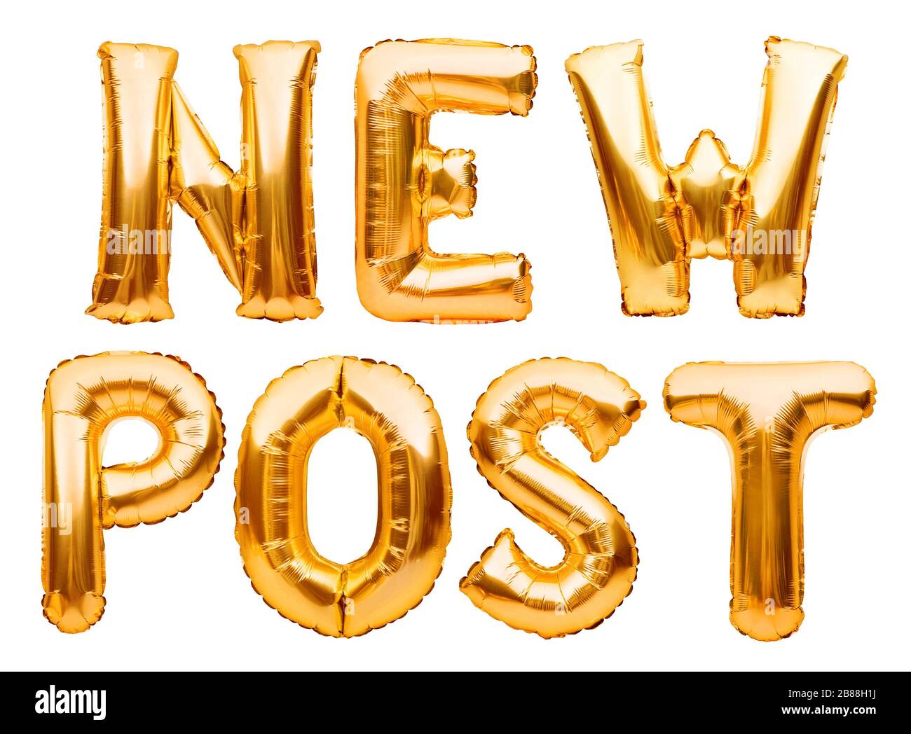 Golden words NEW POST made of inflatable balloons isolated on white ...