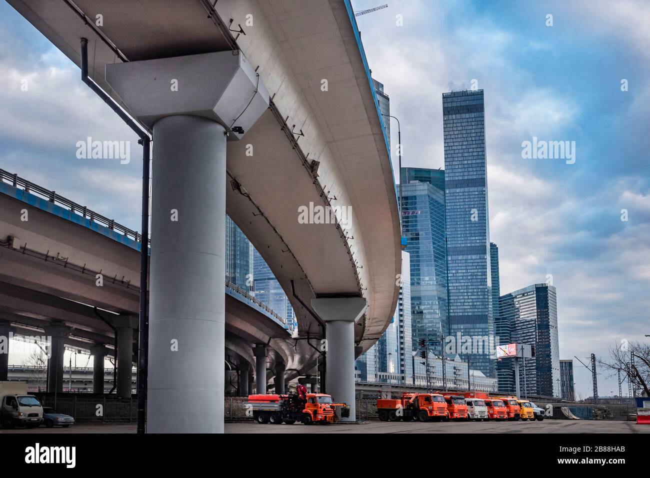 Russia, Moscow. Traffic intersection near the business center 'Moscow ...