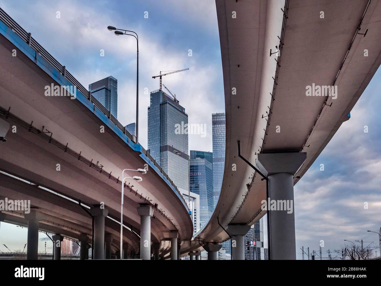 Russia, Moscow. Traffic intersection near the business center 'Moscow ...