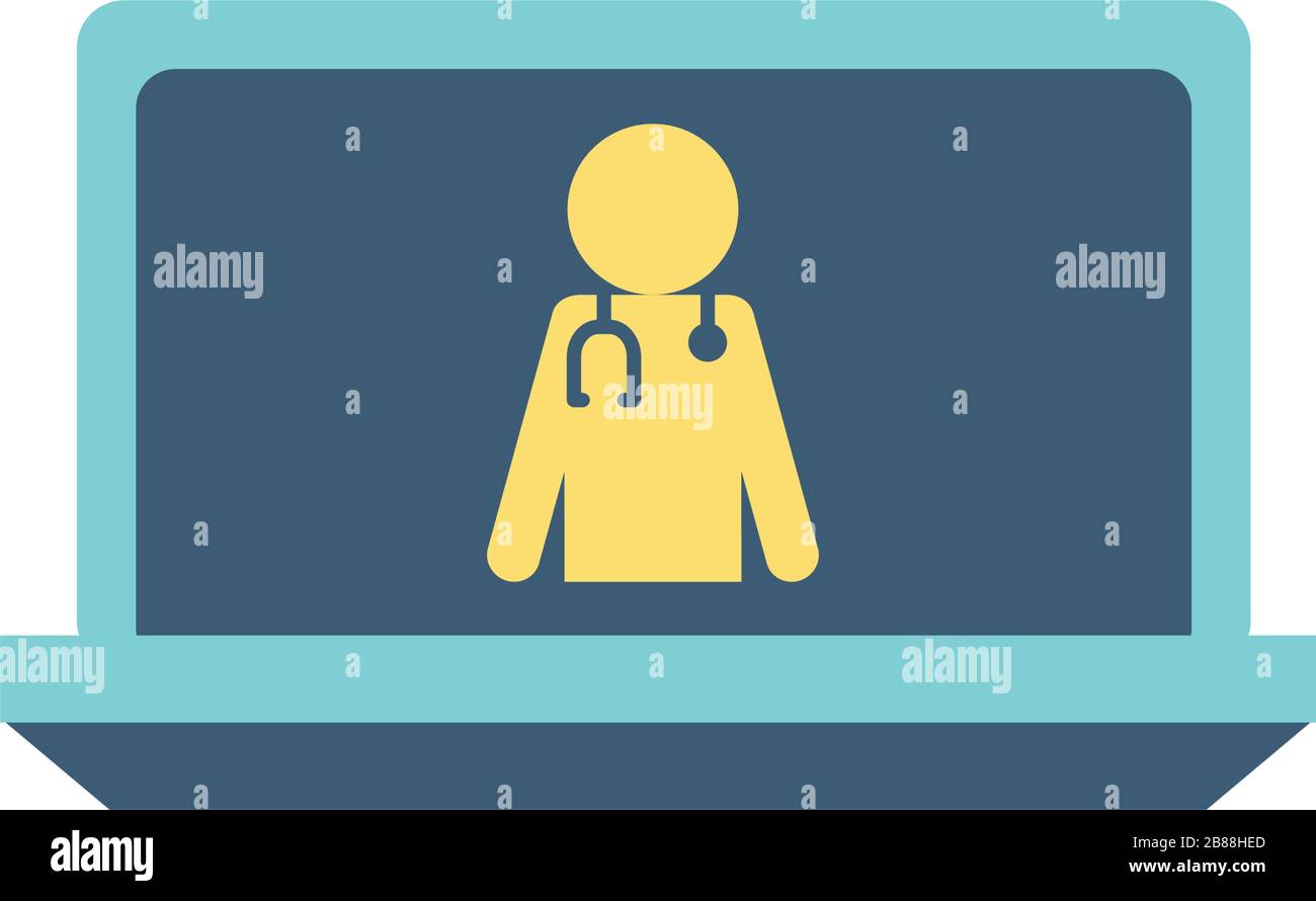 Avatar doctor with stethoscope inside laptop flat style icon vector ...