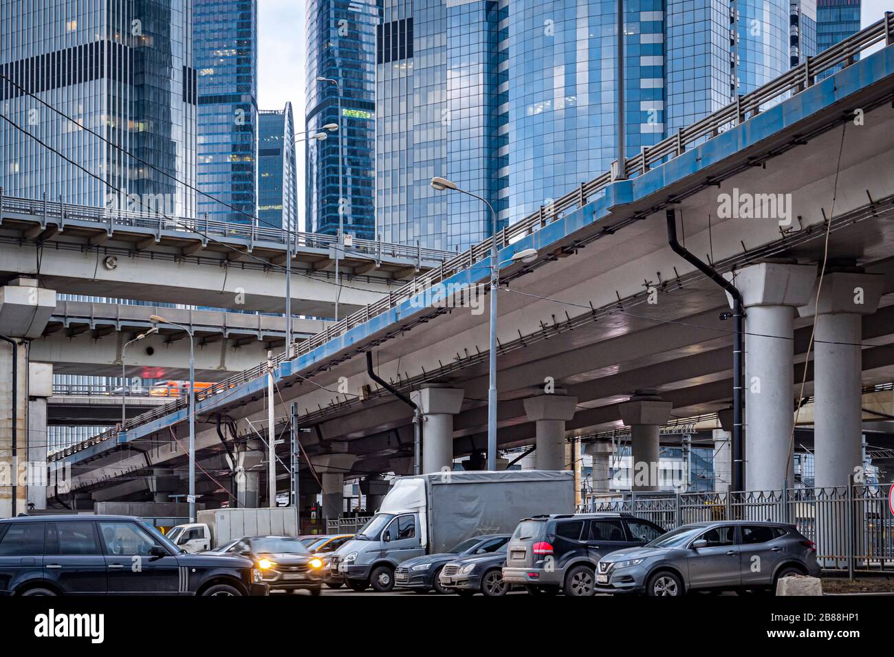Russia, Moscow. Traffic intersection near the business center 'Moscow ...