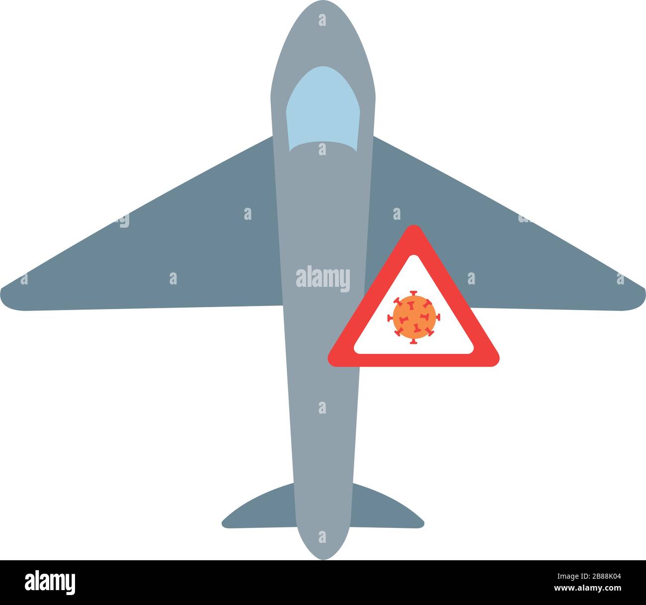 airplane and covid 19 virus sign icon over white background, flat style ...