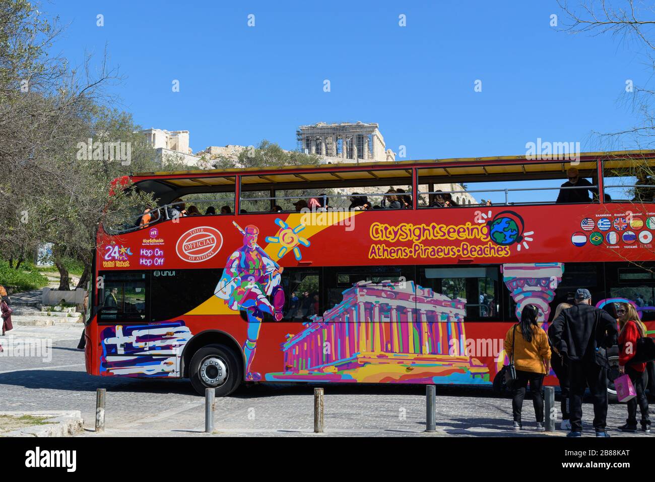Athens, Greece - March 01 2020: City of Athens Sightseeing bus under ...