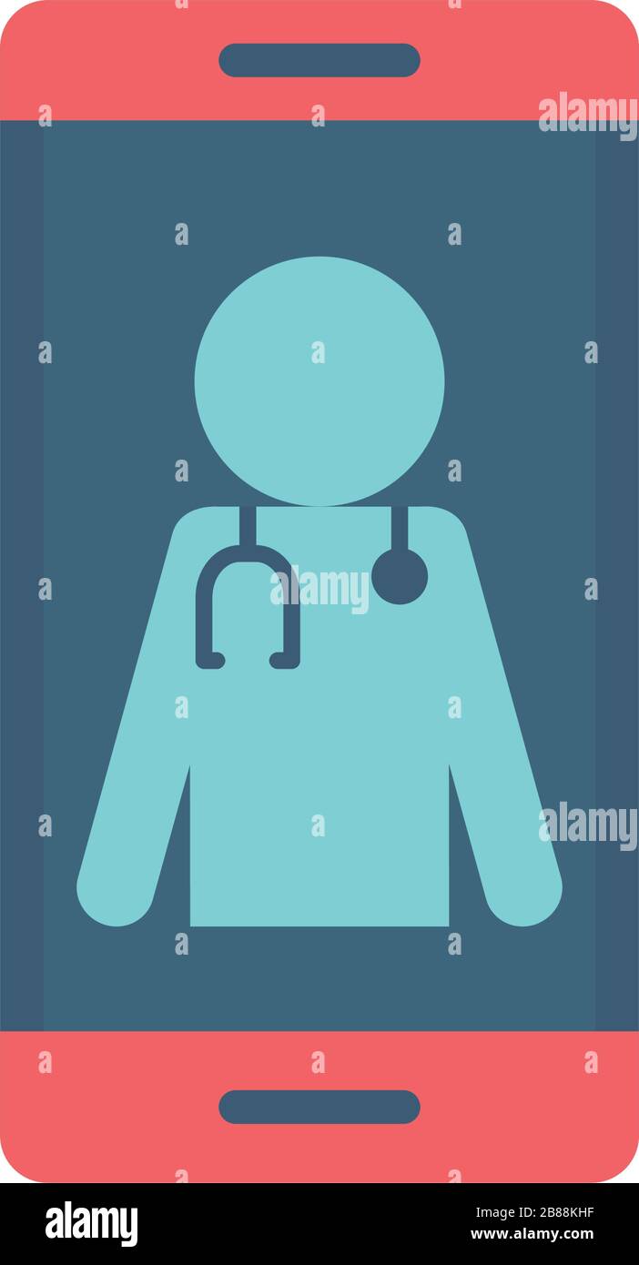 Avatar doctor with stethoscope inside smartphone flat style icon vector ...