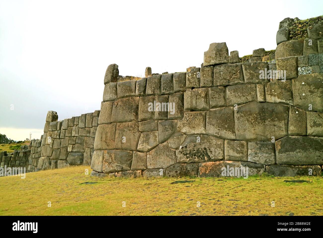 Ruins of ancient Inca huge stone wall of Sacsayhuaman fortress, Cuzco ...