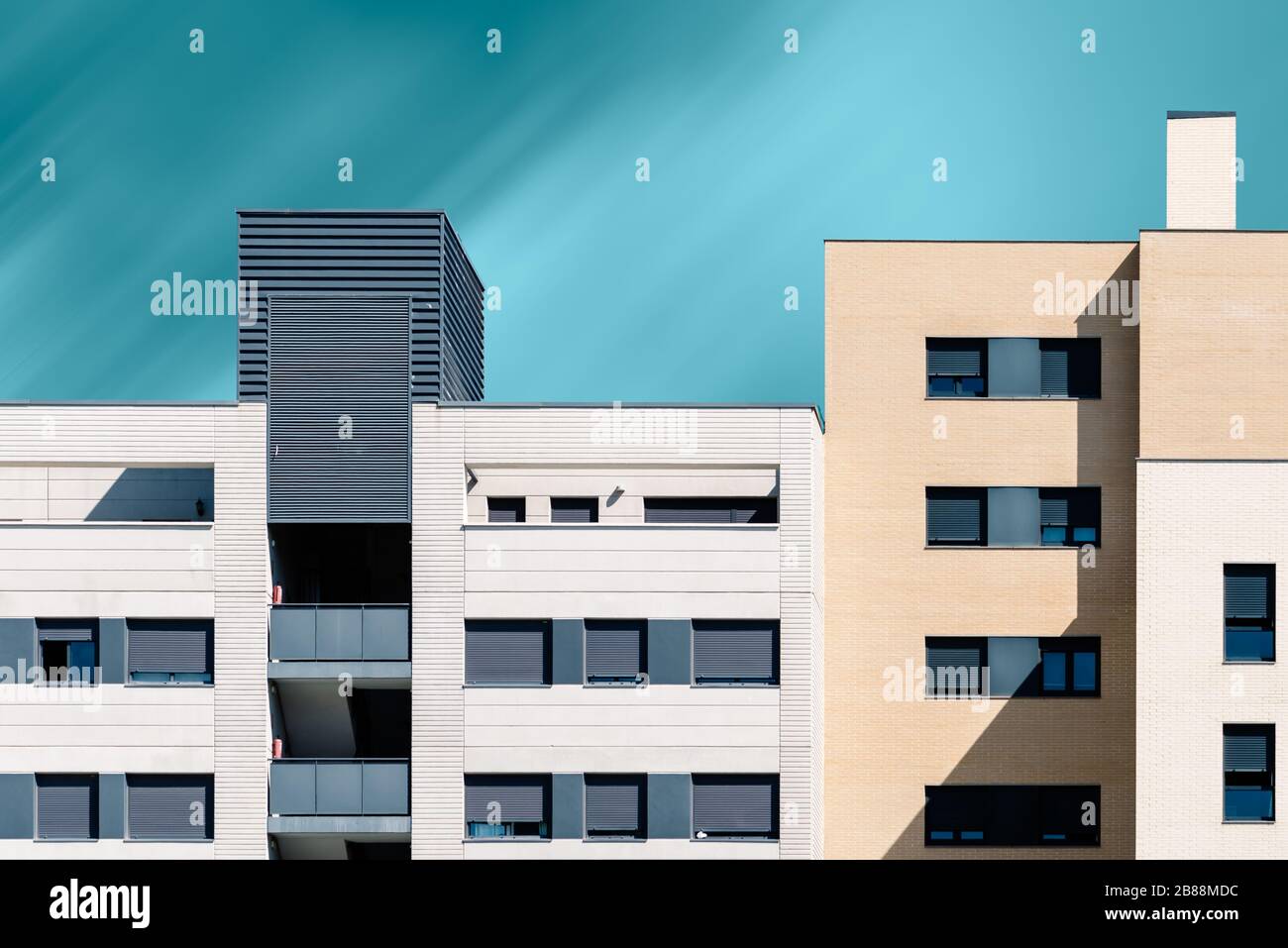 Madrid, Spain - August 31, 2019: Modern residential building against ...