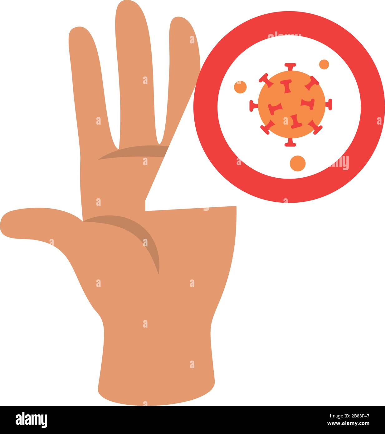 hand and covid 19 virus symbol icon over white background, flat style ...