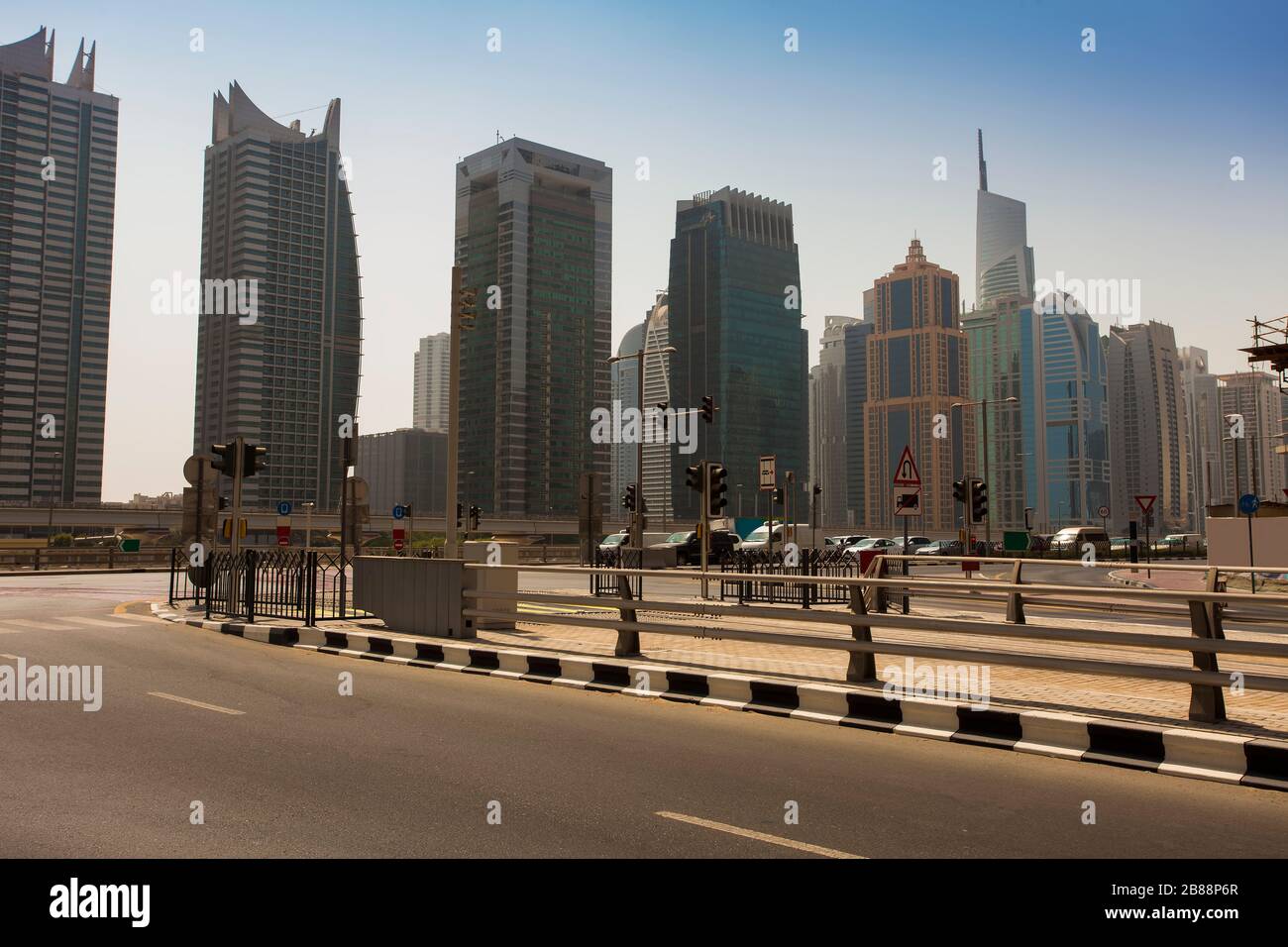 empty street intersection in Dubai city, United Arab Emirates Stock ...
