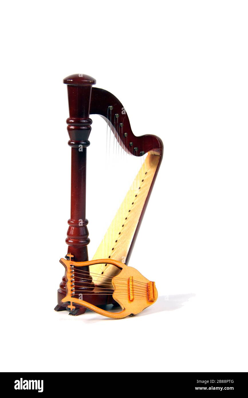 harp and lyre isolated on white background. Image contains copy space ...