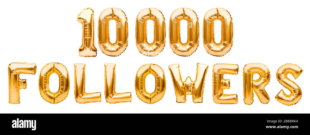 Word FOLLOWERS made of golden inflatable balloons isolated on white ...