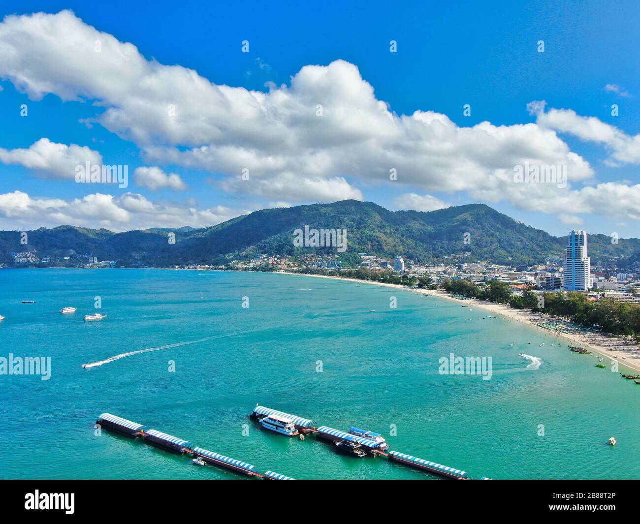 Aerial View With Drone. Tourists at Patong beach in Phuket Island ...