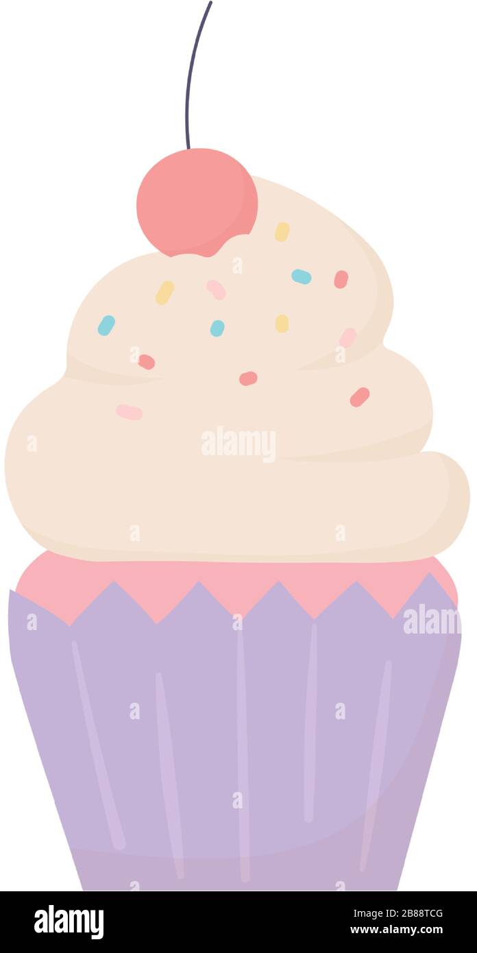 happy birthday sweet cupcake cherry celebration isolated icon vector ...