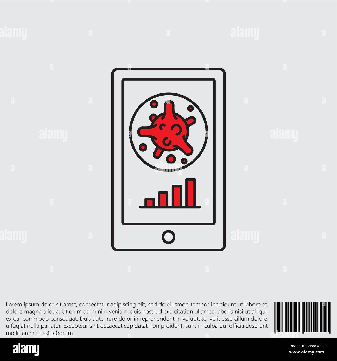 Virus, bacteria in smartphone and schedule, chart, graph line, linear ...