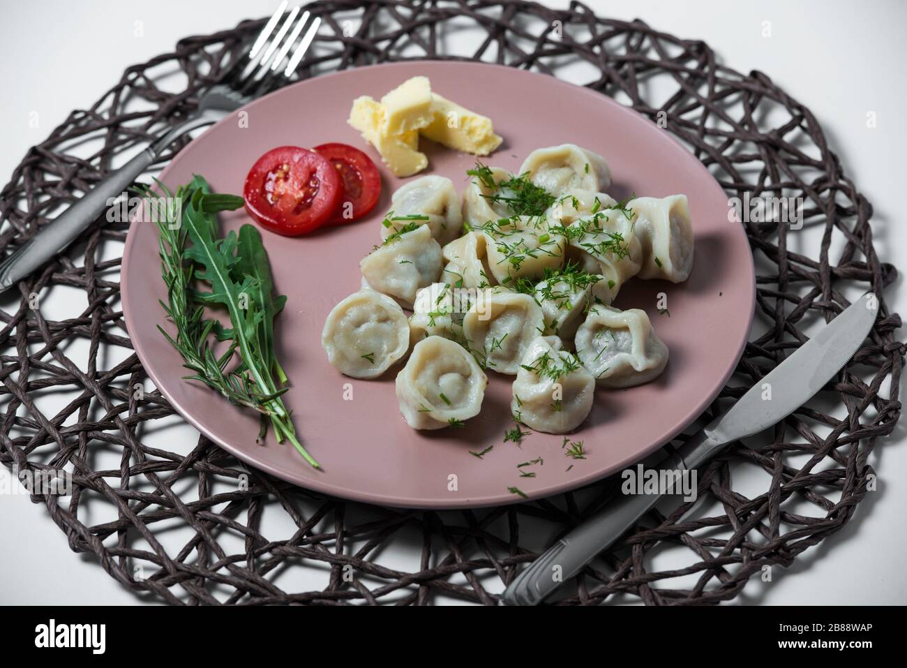 meat dumplings, homemade traditional Ukrainian dish pelmeni Stock Photo ...