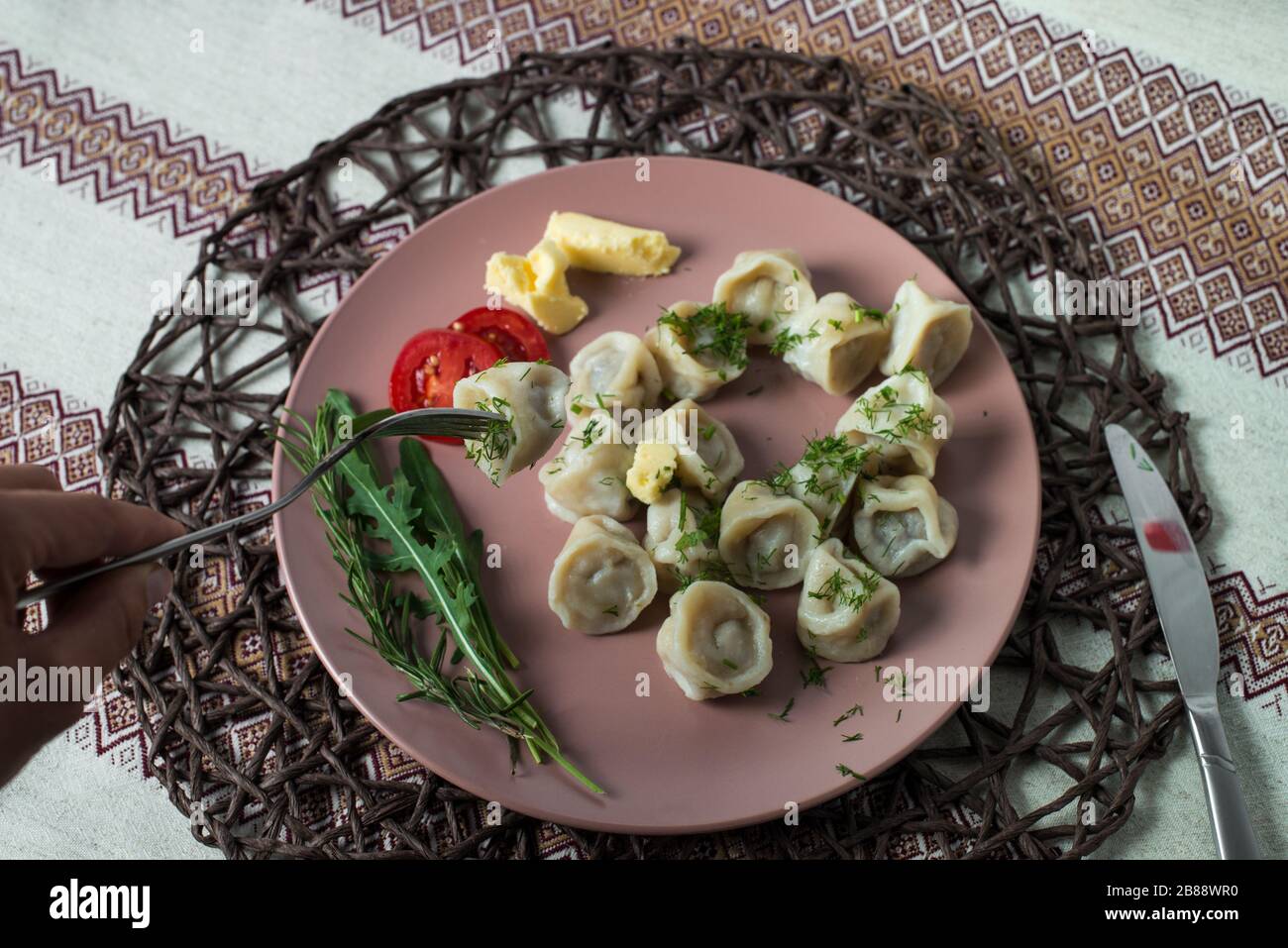 meat dumplings, homemade traditional Ukrainian dish pelmeni Stock Photo ...