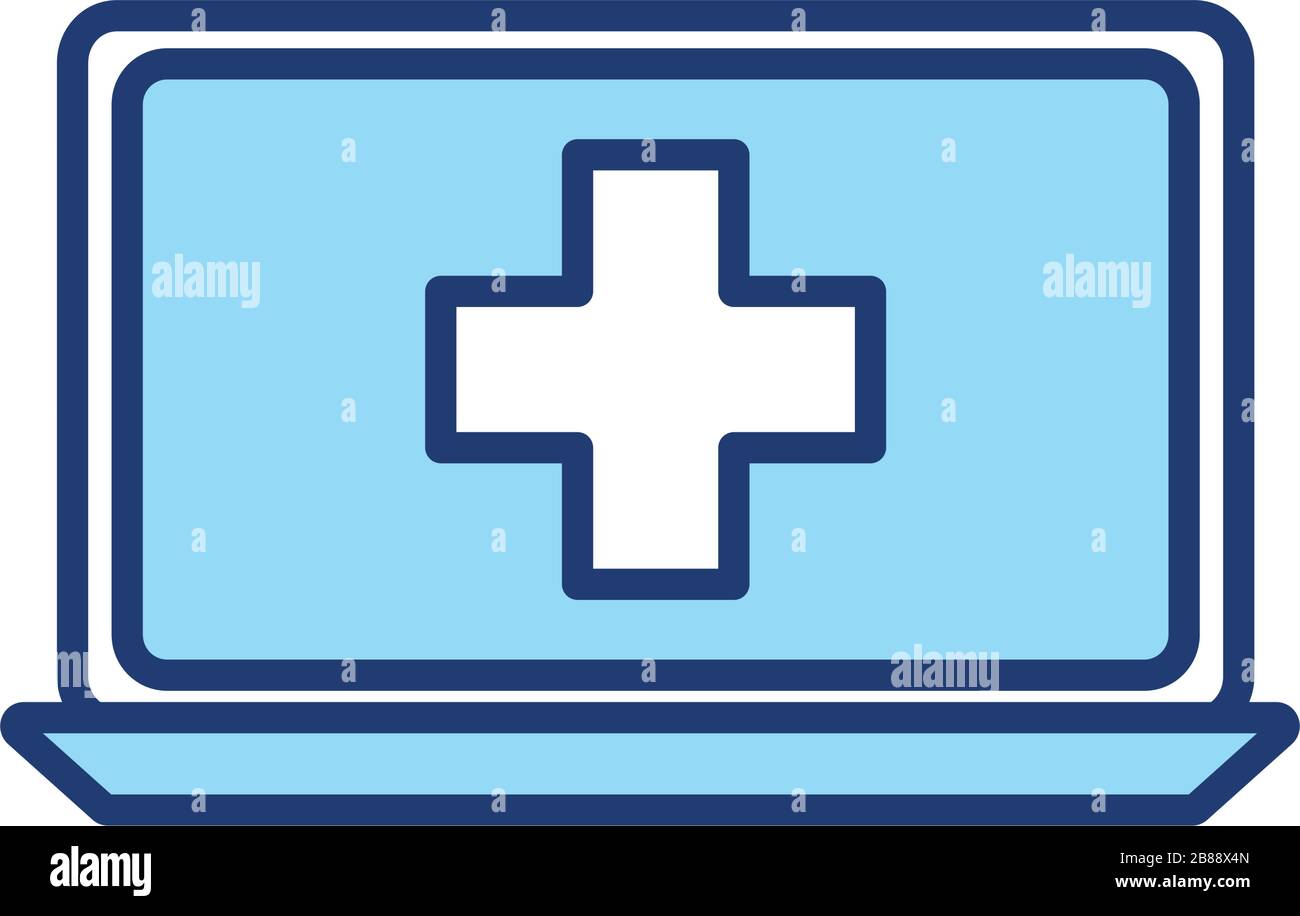 Isolated cross inside laptop line and fill style icon vector design ...